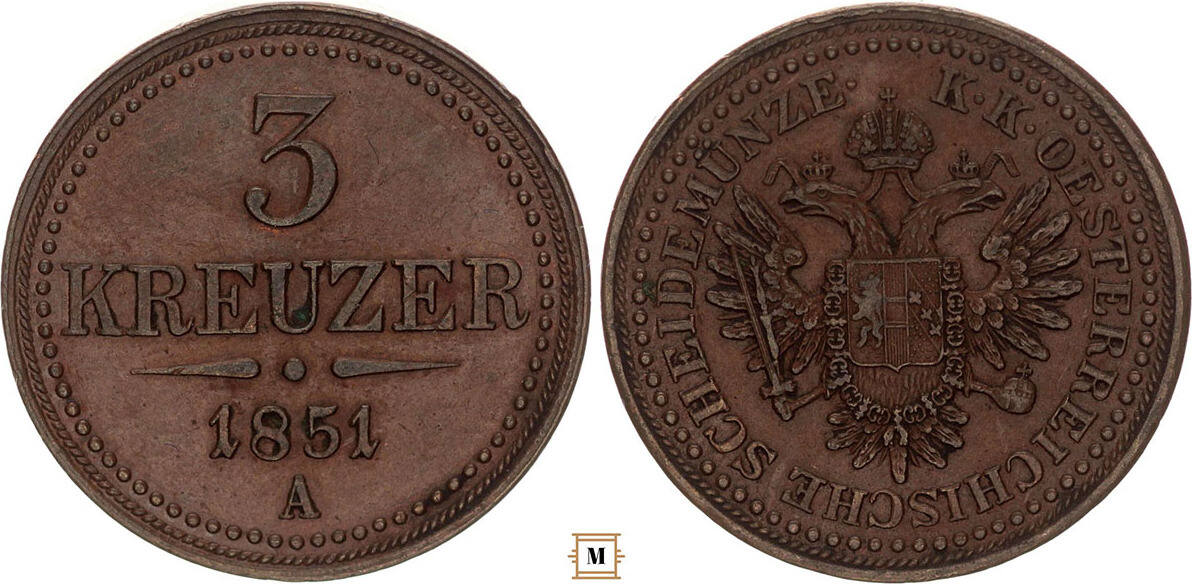 Austria 3 kreuzer 1851 A | MA-Shops