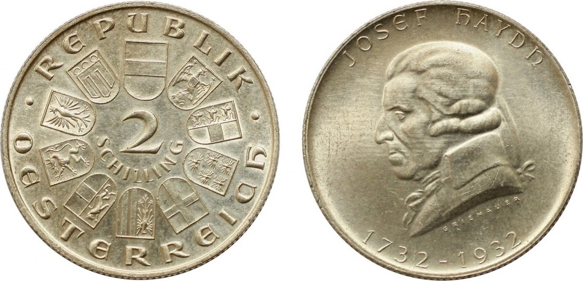 Austria 2 schilling 1932 Haydn XF+ | MA-Shops