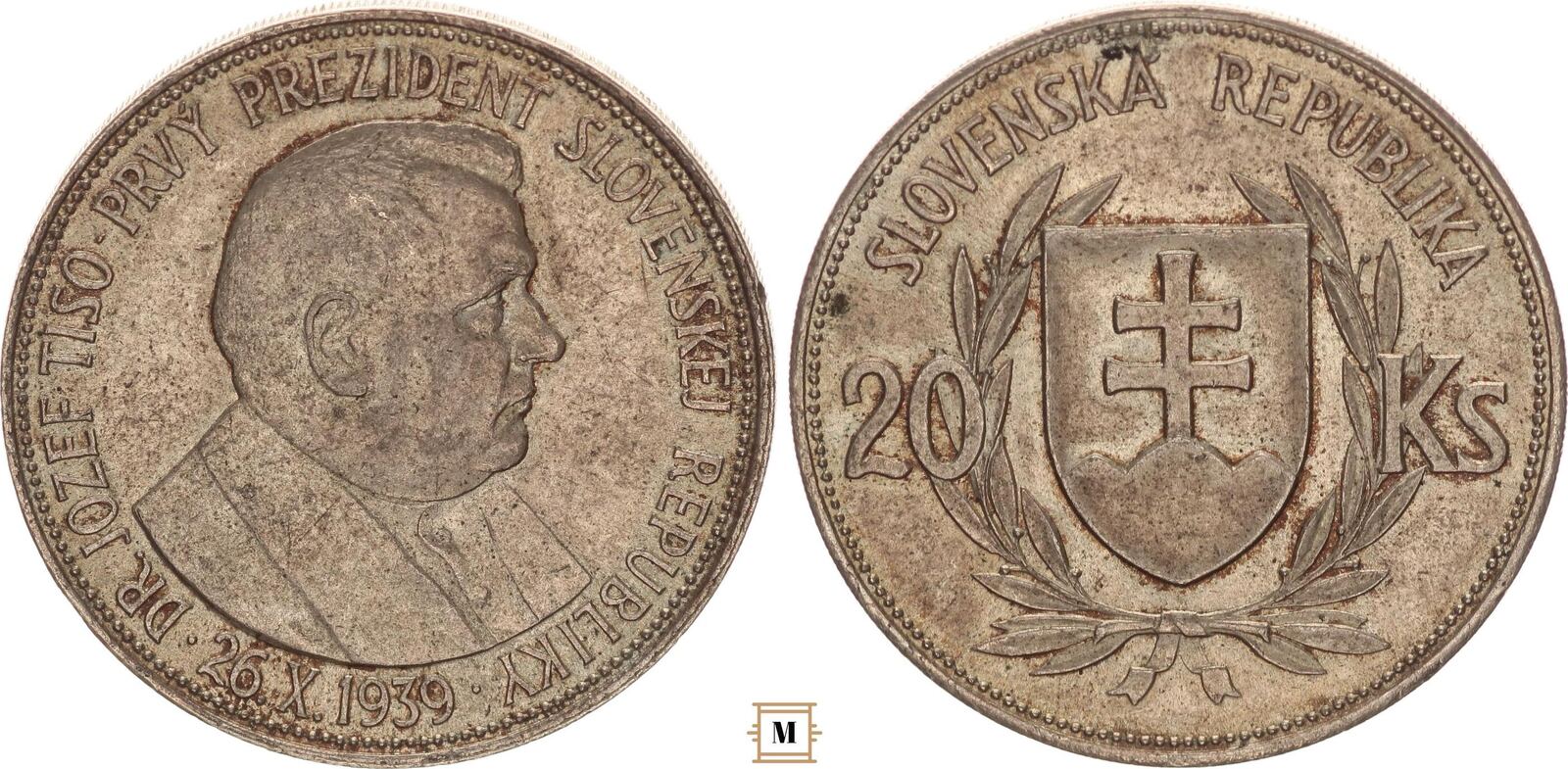 Slovakia 20 korun 1939 Tiso XF+ | MA-Shops
