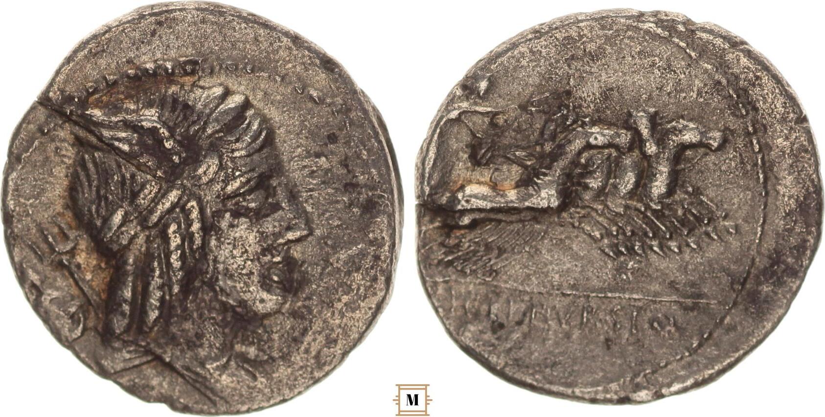 Roman Republic AR denarius 85 BC L. Julius Bursio, Bust of Apollo ...