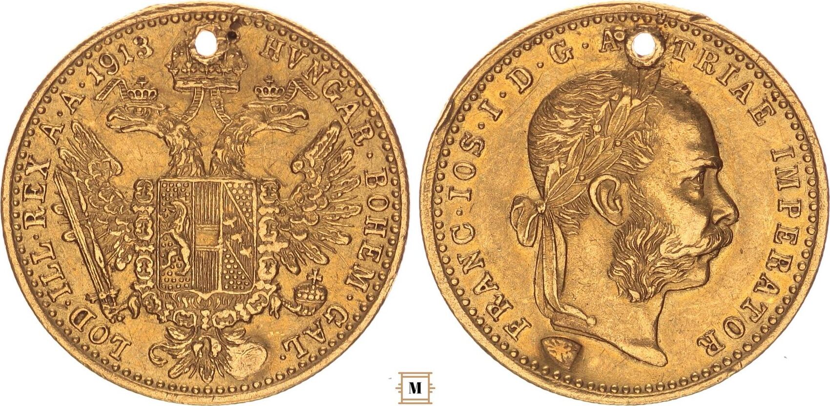 Austria ducat 1913 Franz Joseph, with double headed eagle countermark ...
