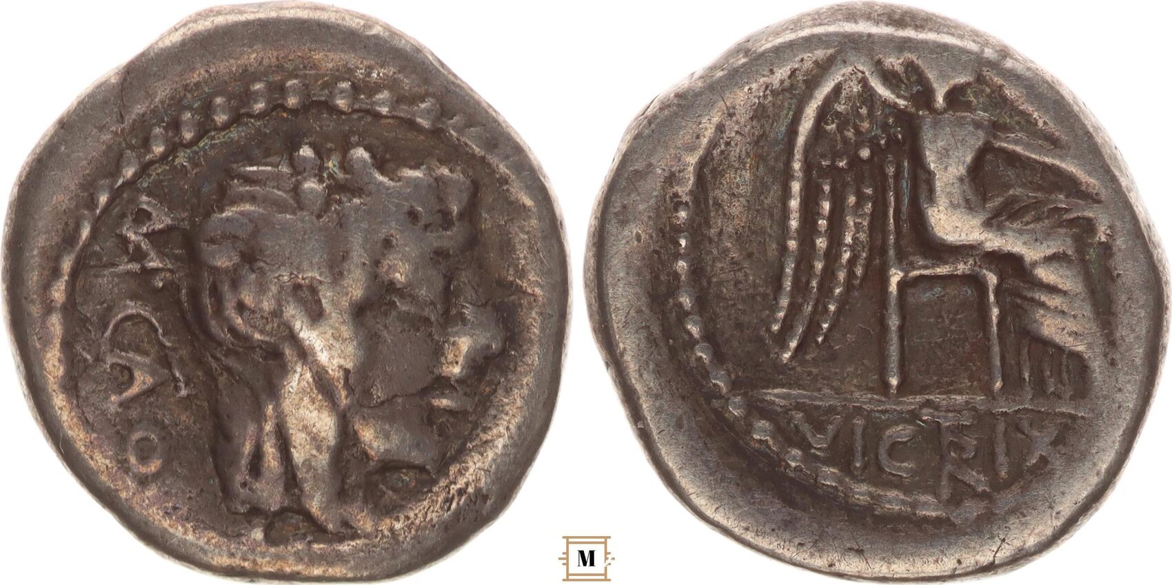 Roman Republic Quinarius 89 BC M. Cato, Head of Liber / VICTRIX ...