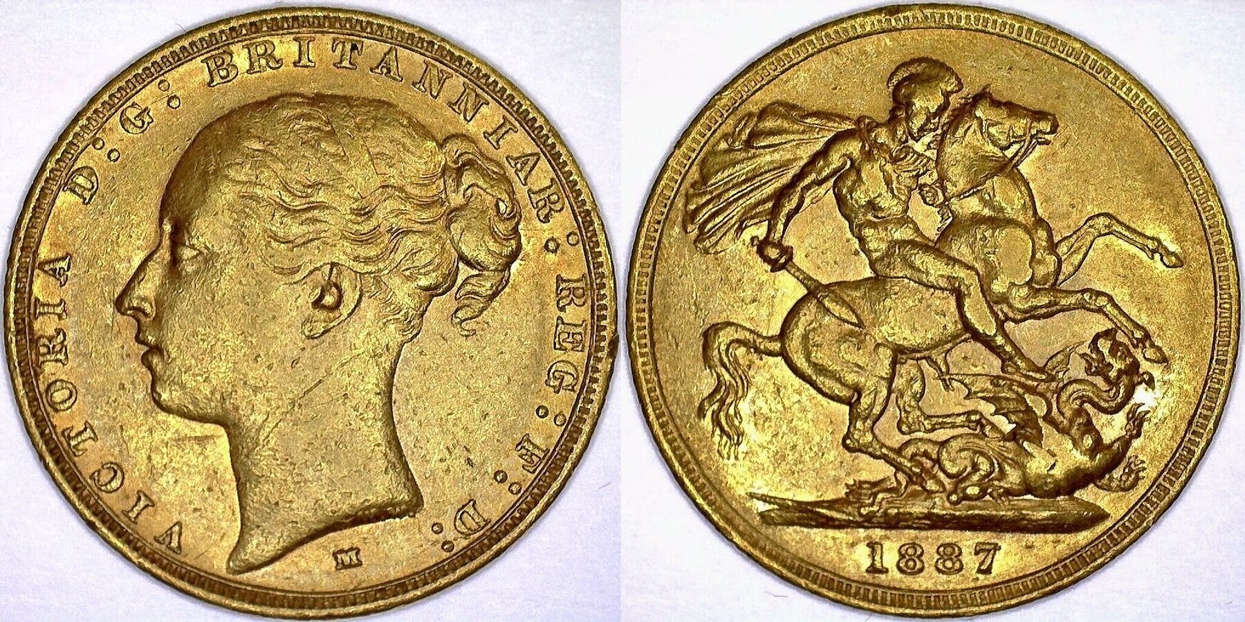 Great Britain 1 Sovereign 1887M Victoria 1st portrait; Australia ...