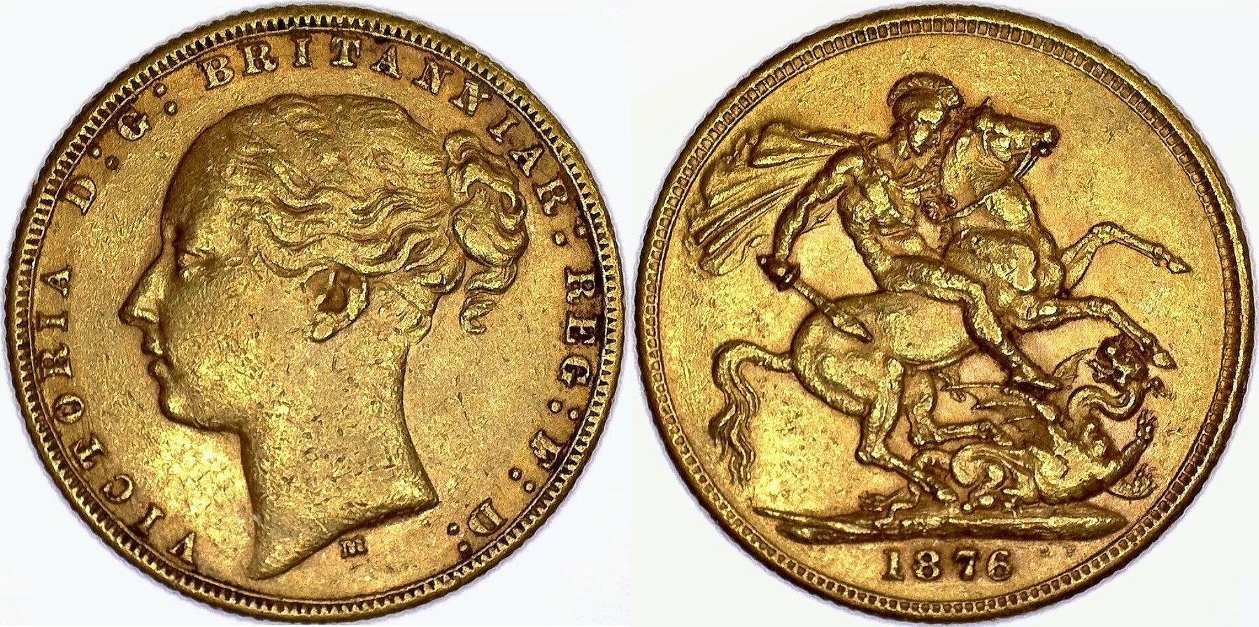 Great Britain 1 Sovereign 1876M Victoria 1st portrait; Australia ...