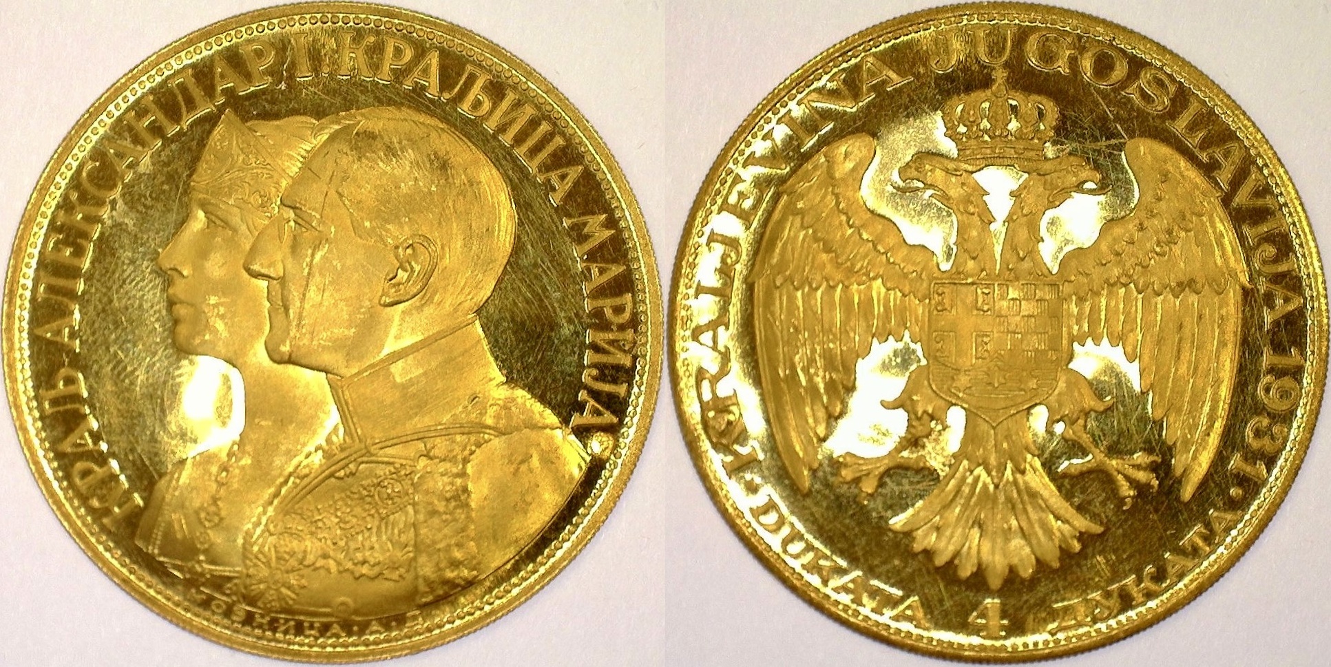 Yugoslavia 4 Dukat 1931-birds Alexander I and Maria VF-XF | MA-Shops