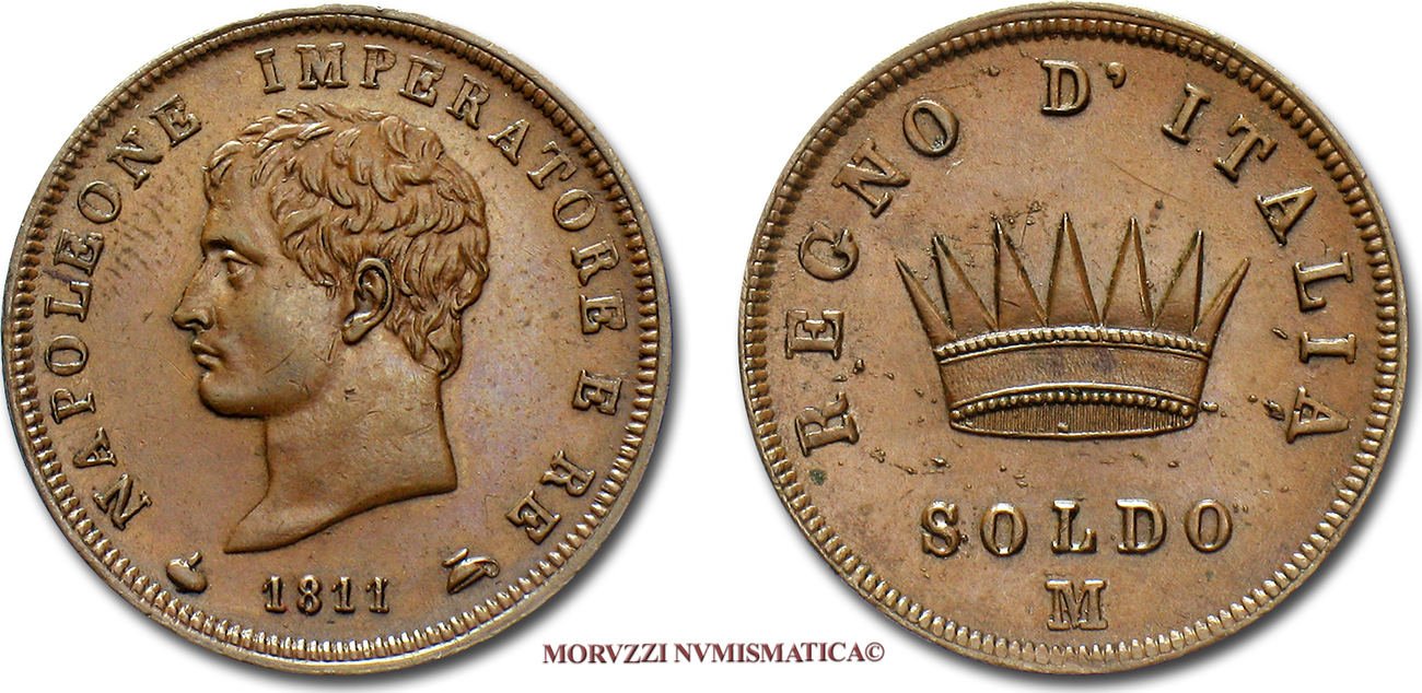 Kingdom of Italy / Königreich Italien SOLDO 1811 Napoleon I good EF (58 ...