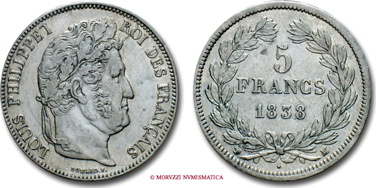 France / Frankreich 5 FRANCS 1838 MA Louis Philippe I near EF | MA-Shops