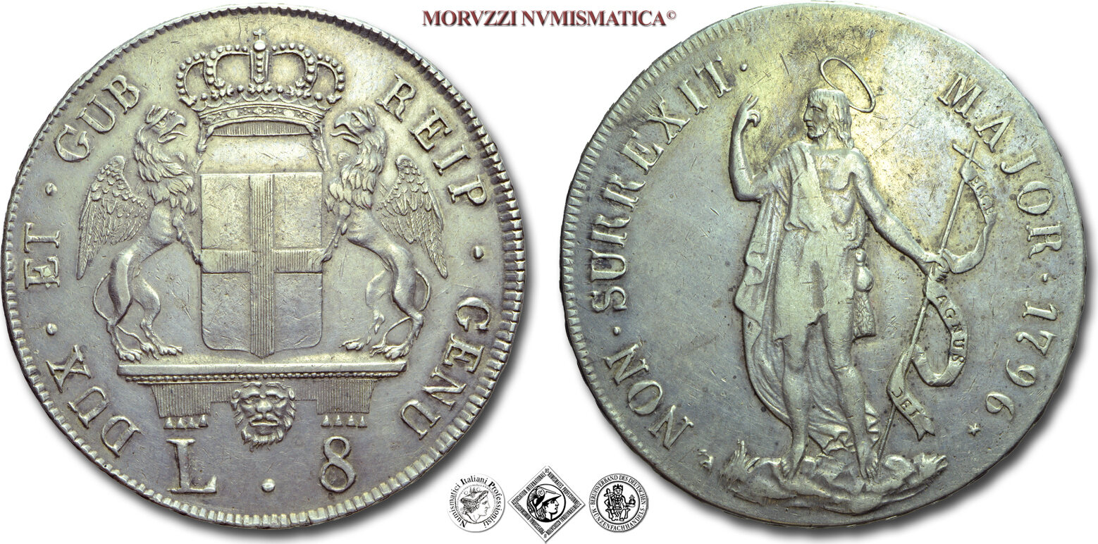 Republic of Genoa / Republik Genua / Gênes 8 LIRE NUOVE 1796 Doges ...