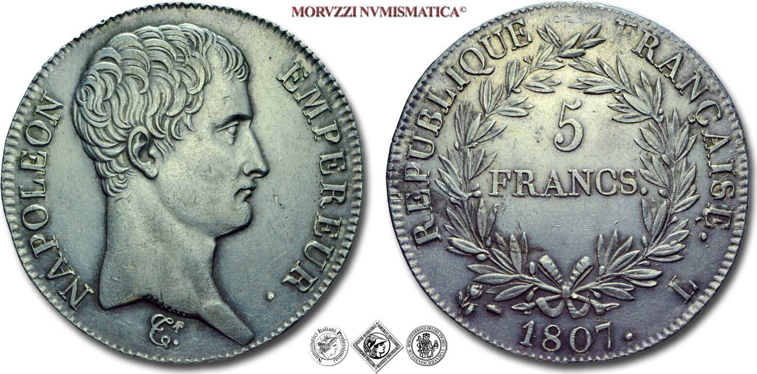 France / Frankreich 5 FRANCS / 5 FRANKEN 1807 L Napoleon I good EF (58/ ...