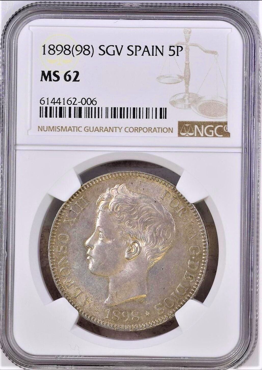 SPANIEN Alfons XIII., 1886-1931 5 Pesetas 1898 (98), Madrid NGC MS 62 | MA-Shops