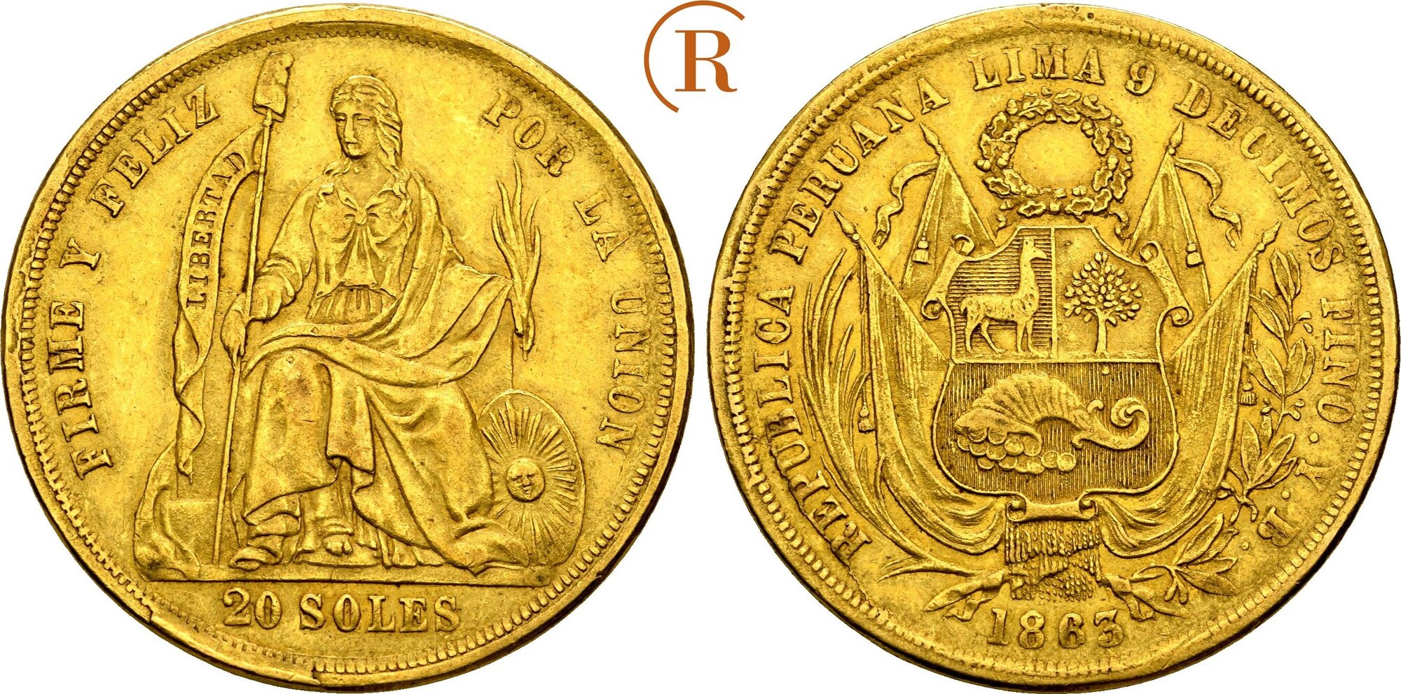 PERU REPUBLIK Seit 1822 20 Soles 1863, Lima Gold. VF+ | MA-Shops