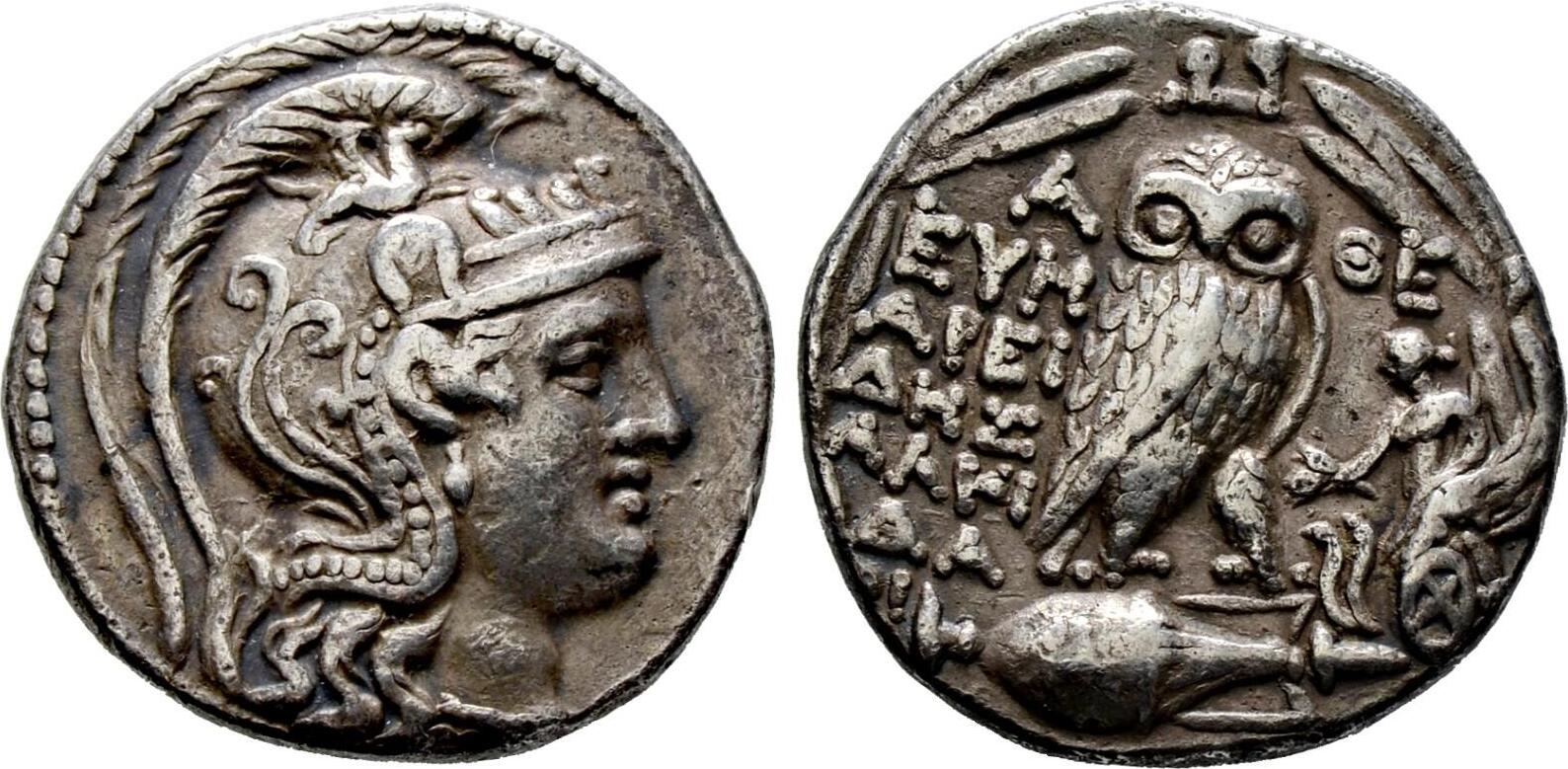 GRIECHEN ATTIKA ATHEN Tetradrachme des Neuen Stils 113-112 v.Chr. VF+ ...