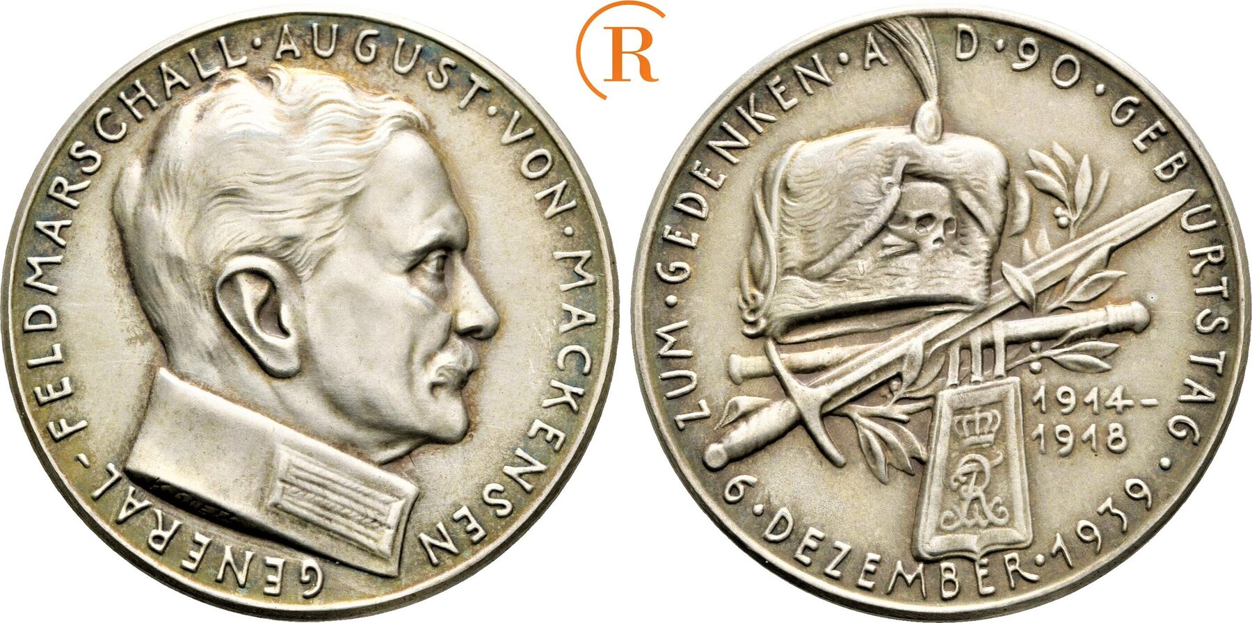 GOETZ, KARL, * 1875 Augsburg, † 1950, München Mattierte Silbermedaille "Mackensen" 1939 ...