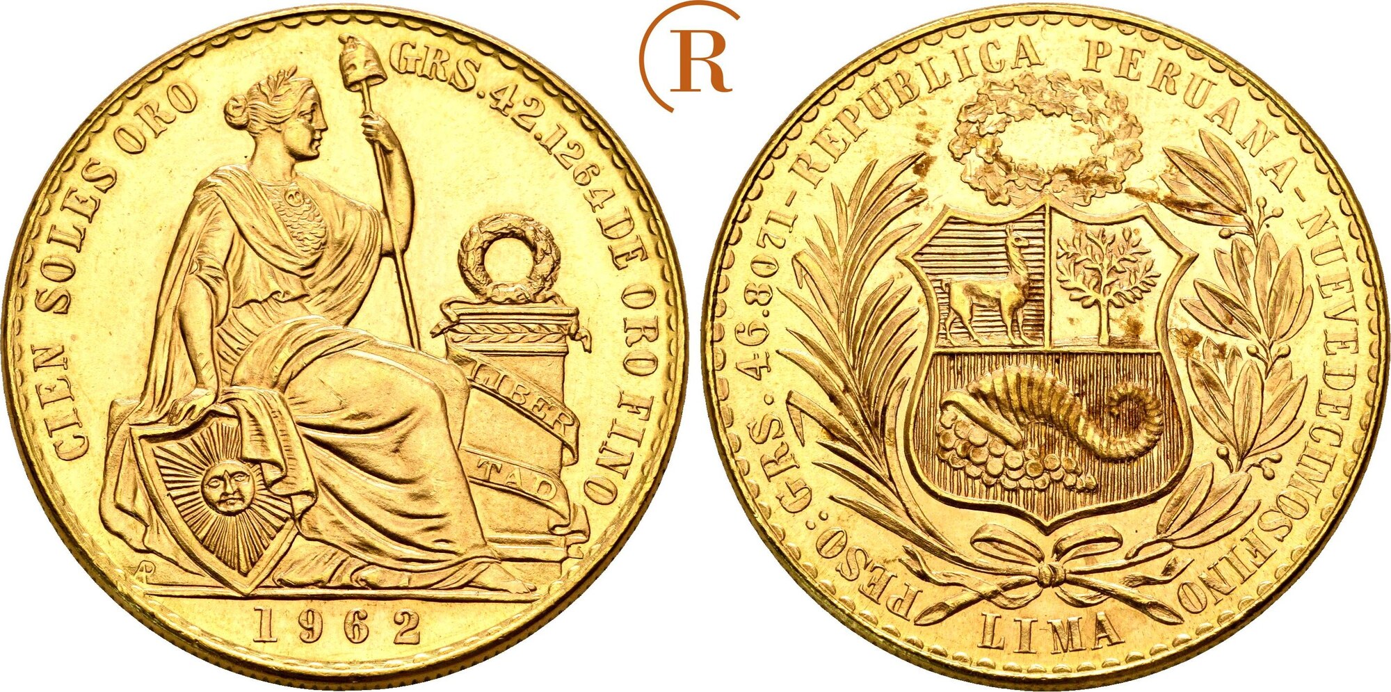 PERU REPUBLIK Seit 1822 100 Soles 1962, Lima Gold. CH UNC (prooflike ...