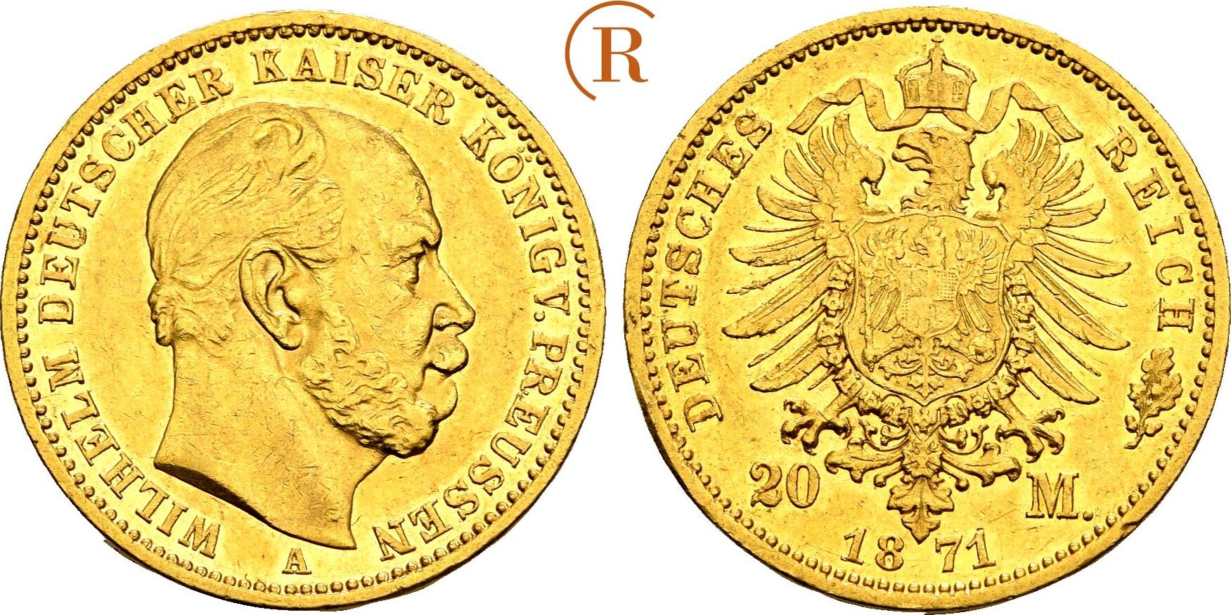 KAISERREICH PREUSSEN Wilhelm I., 1861-1888 20 Mark 1871 A Gold. VF-EF ...