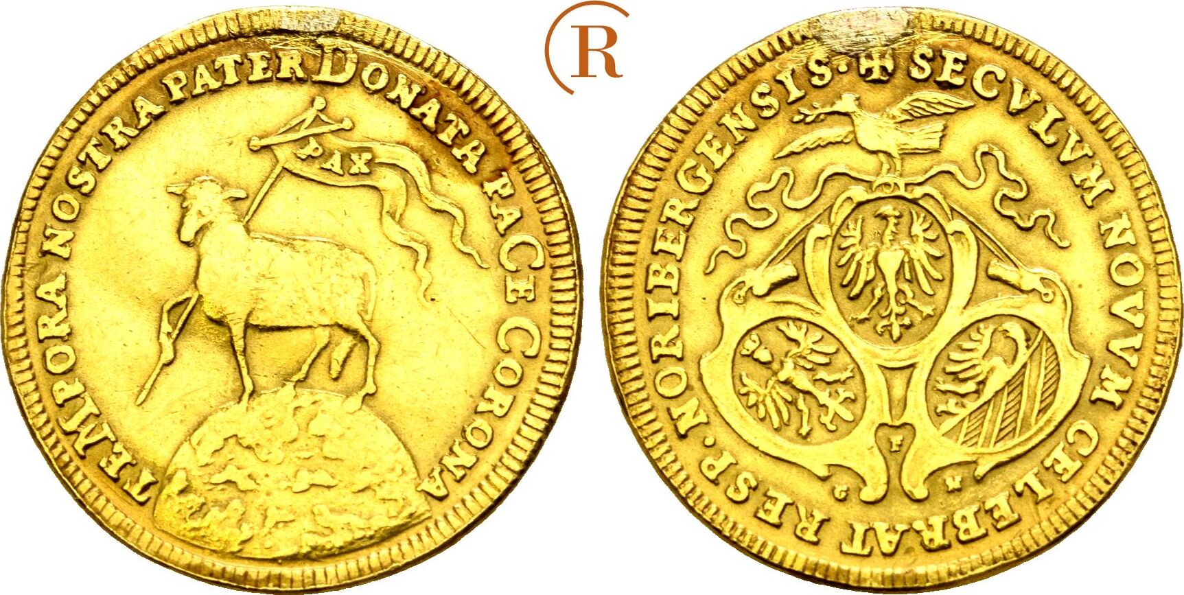 NÜRNBERG, STADT Lammdukat 1700 (als Chronogramm) GF Gold. Leicht ...