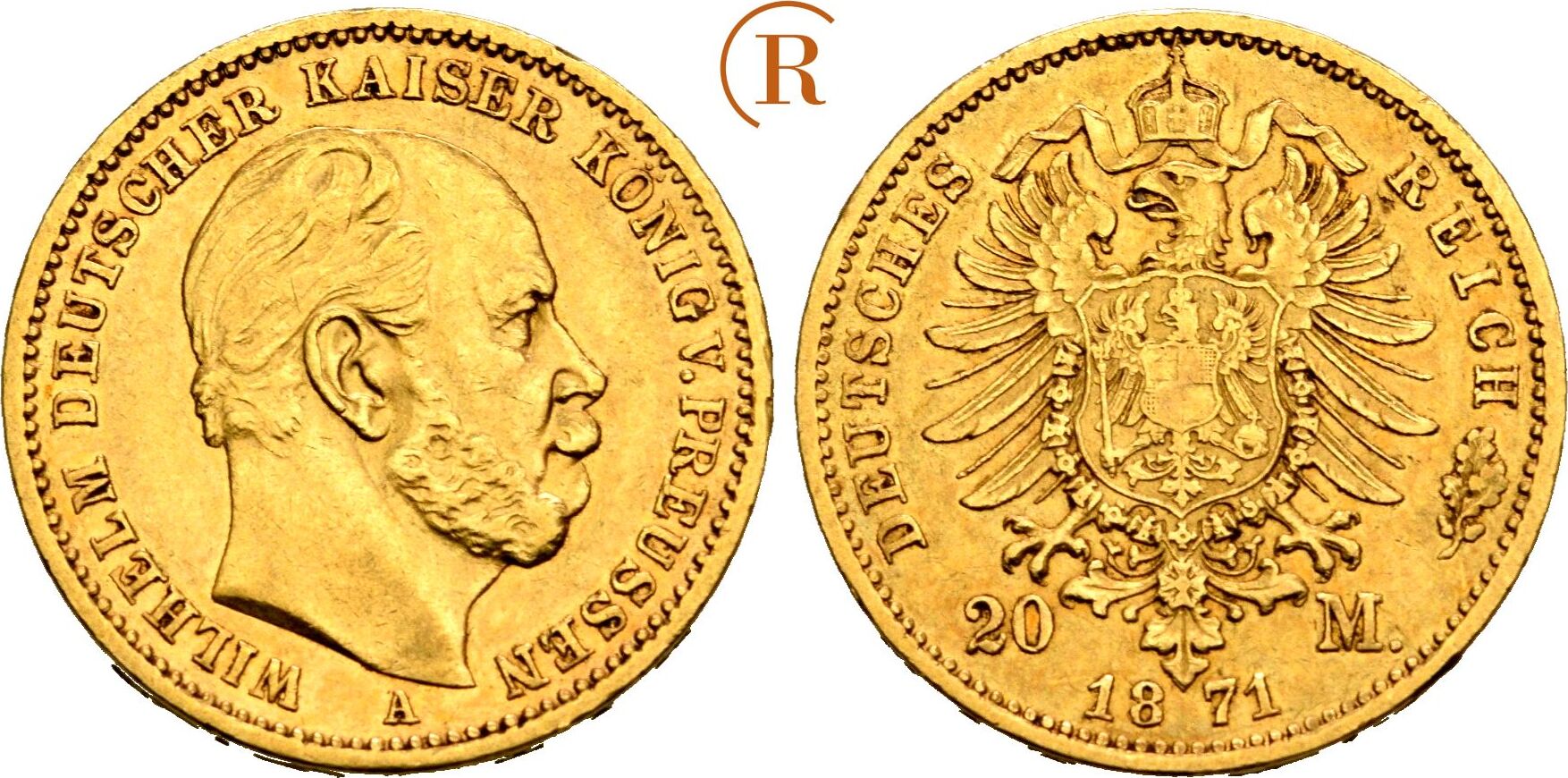 KAISERREICH PREUSSEN Wilhelm I., 1861-1888 20 Mark 1871 A Gold. VF-EF ...