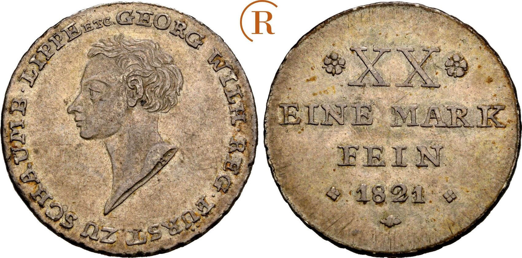 SCHAUMBURG-LIPPE Georg Wilhelm, 1787-1860 1/2 Taler 1821, Hannover aEF ...