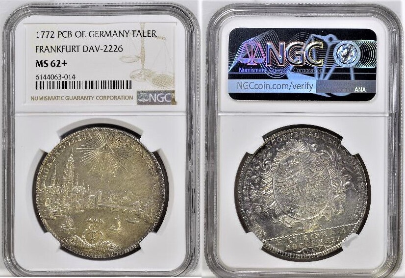 FRANKFURT, STADT Taler "City view" 1772 NGC MS 62+. Feine Tönung ...