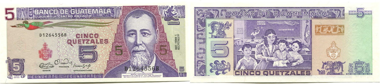 Guatemala, 5 Quetzales 1990 Unc | MA-Shops