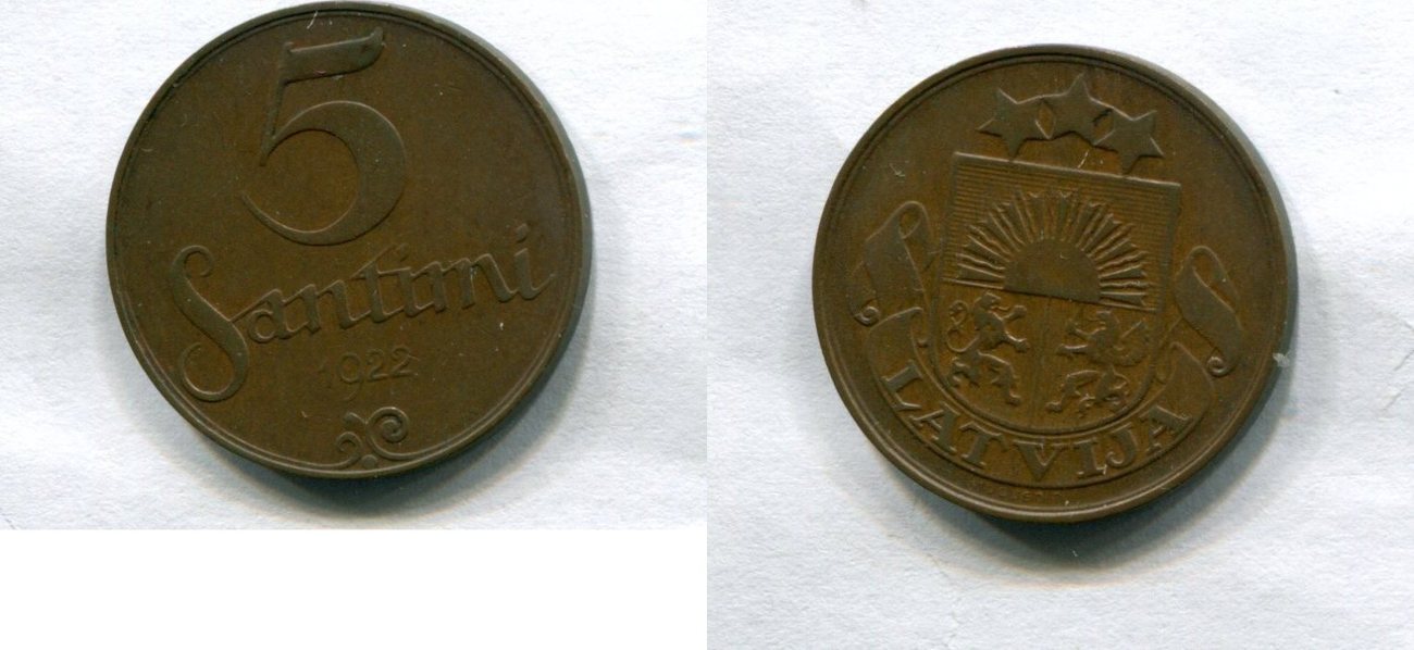 Lettland 5 Santimi 1922 ~ VF-EF | MA-Shops
