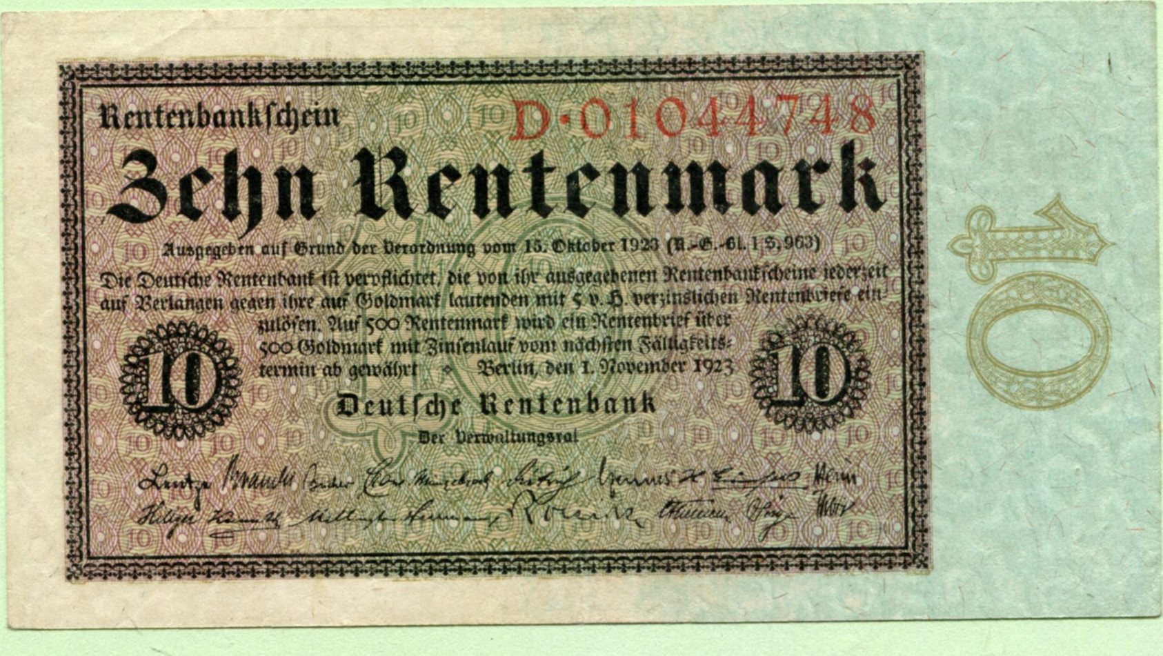 Deutsches Reich, 10 Rentenmark 1923 Weimarer Republik, EF+ | MA-Shops