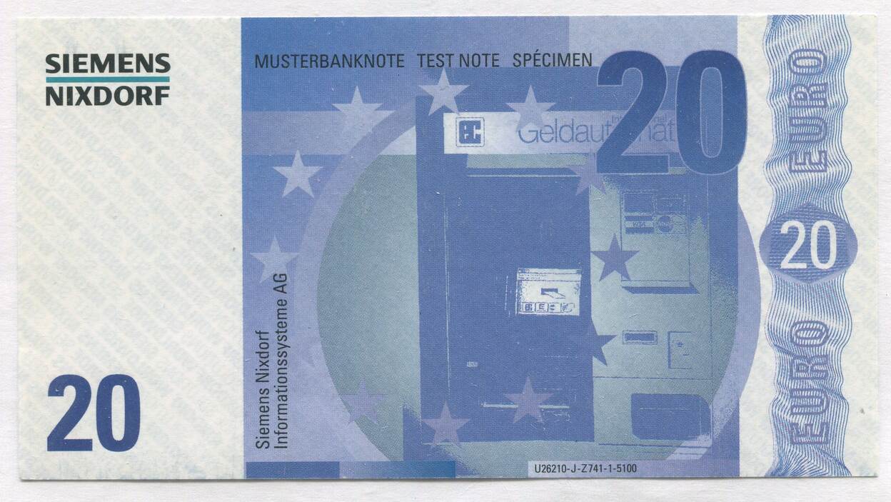 Testnote 20 Euro o.J. ~ Specimen, Musterbanknote von Siemens Nixdorf ...