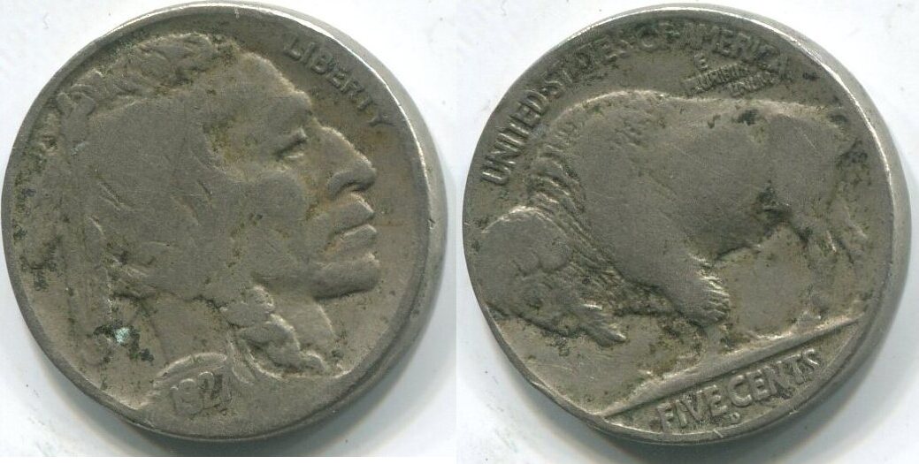 USA 5 Cents 1927 D ~ Buffalo Nickel ~ VF- | MA-Shops