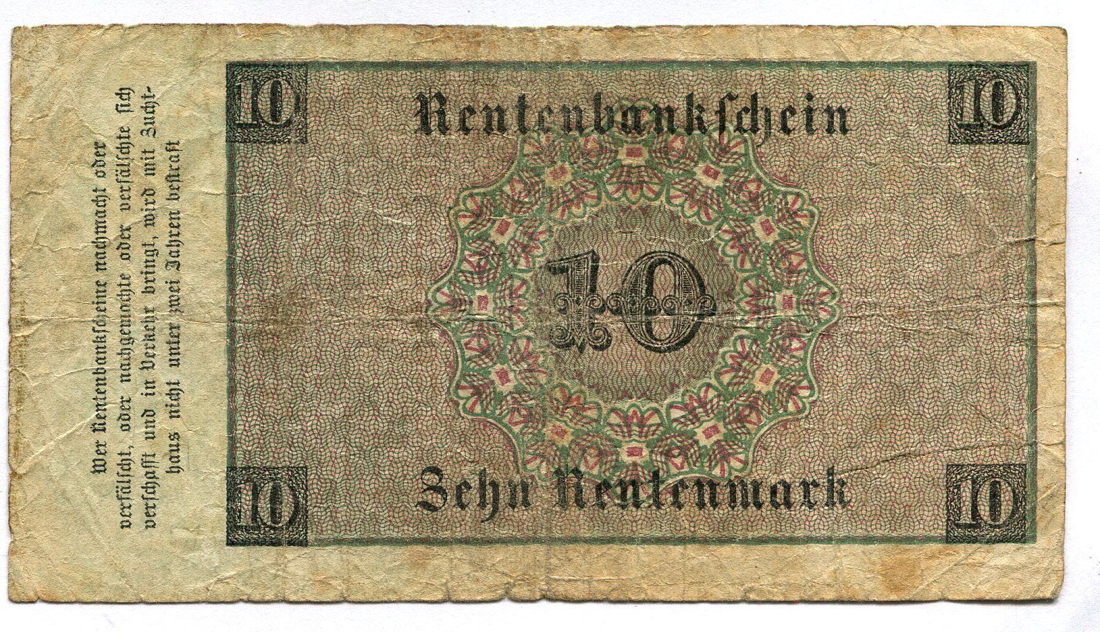 Deutschland, 10 Rentenmark 1.11.1923 gebraucht IV-V | MA-Shops