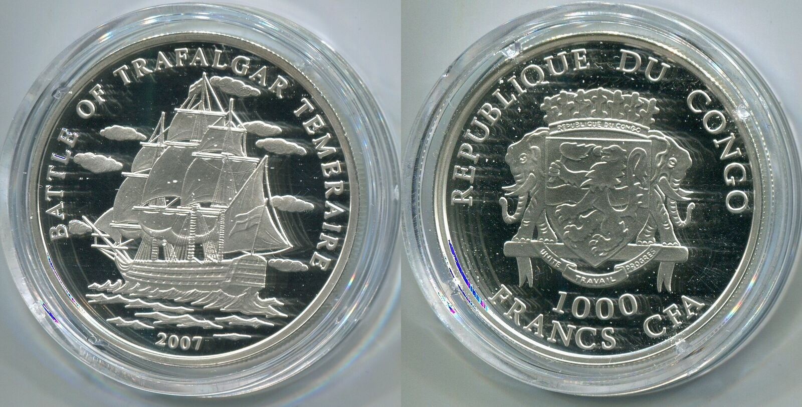 Congo 1000 Francs 2007 ~ Battle of Trafalgar Temeraire ~ Proof | MA-Shops