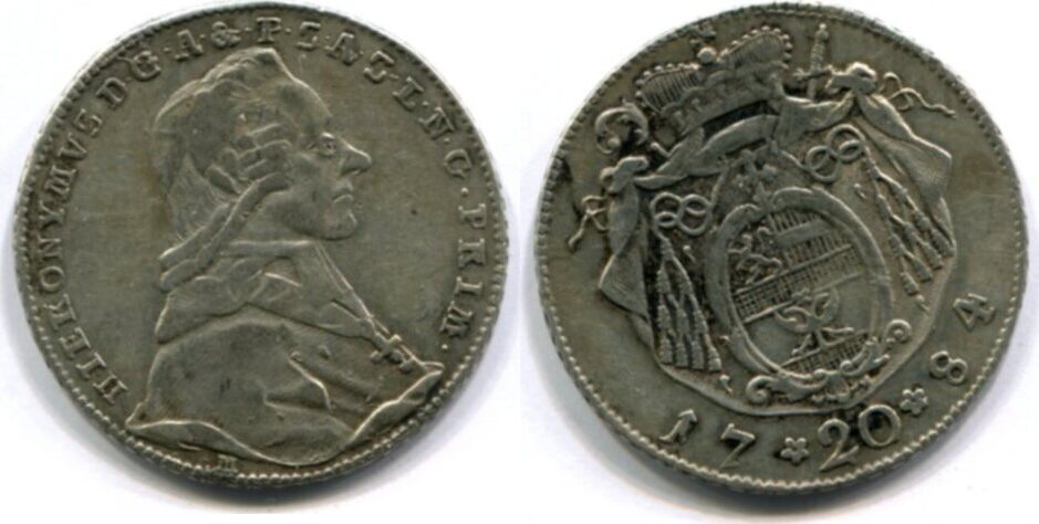 Salzburg, 20 Kreuzer 1784M Hieronymus von Colloredo 1772-1803, VF / EF | MA-Shops