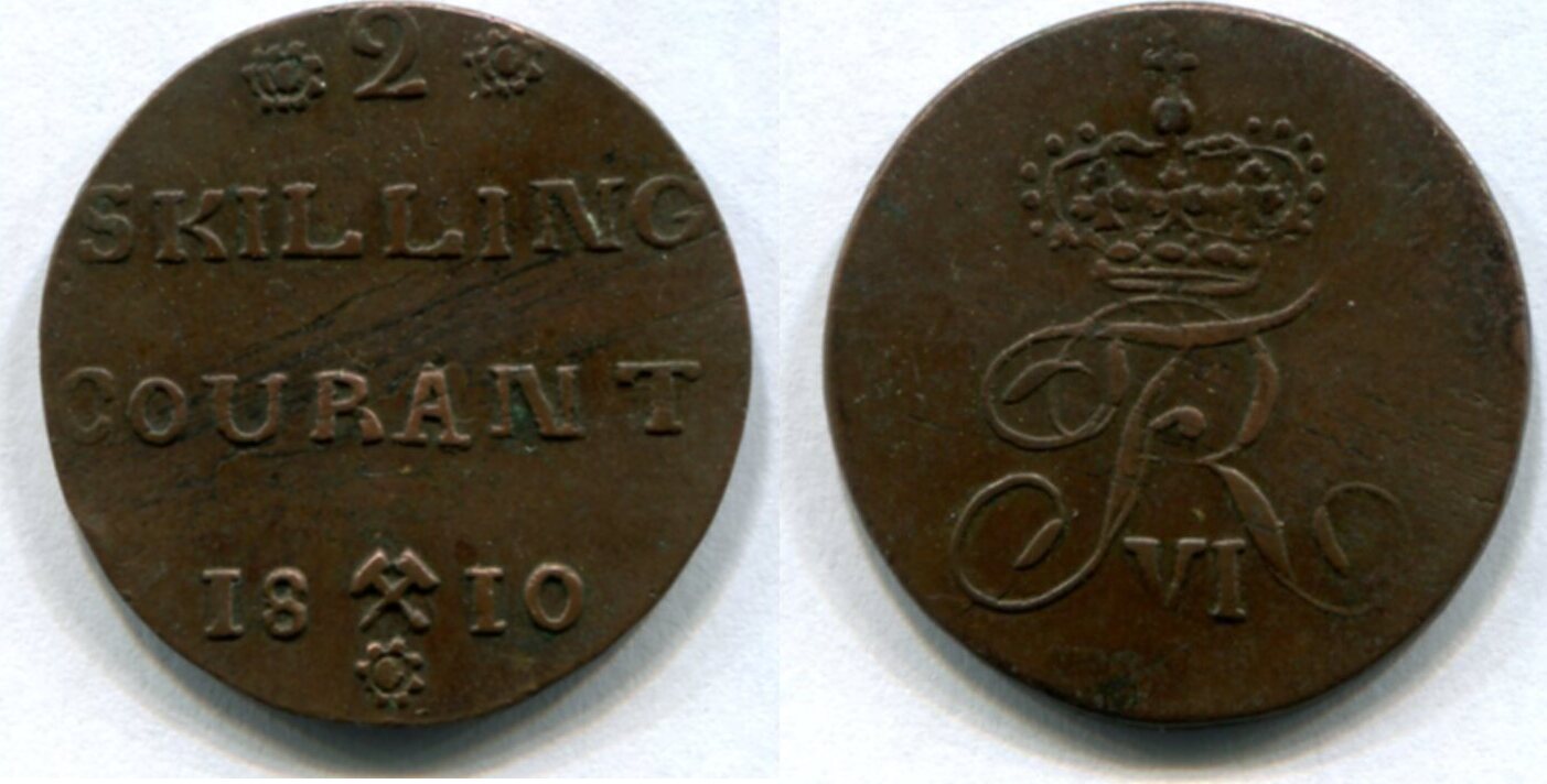 Norwegen, 2 Skilling 1810 Frederic VI. 1808-1814, VF / EF | MA-Shops