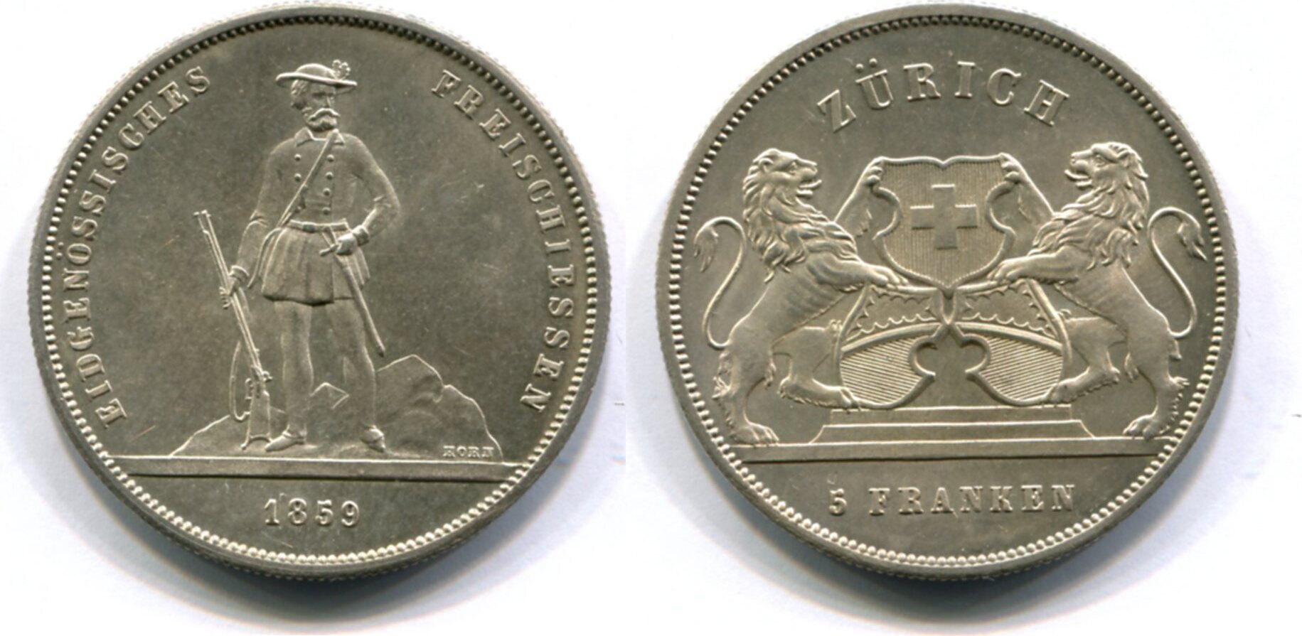 Schweiz/Zürich, 5 Franken 1859 Eidgenössisches Freischiessen, BU | MA-Shops