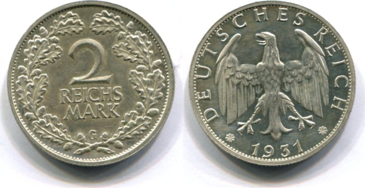 Weimarer Republik, 2 Mark 1931G EF, Proof | MA-Shops