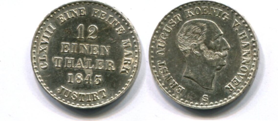 Hannover, 1/12 Taler 1843s Ernst August 1837-1851, AU | MA-Shops