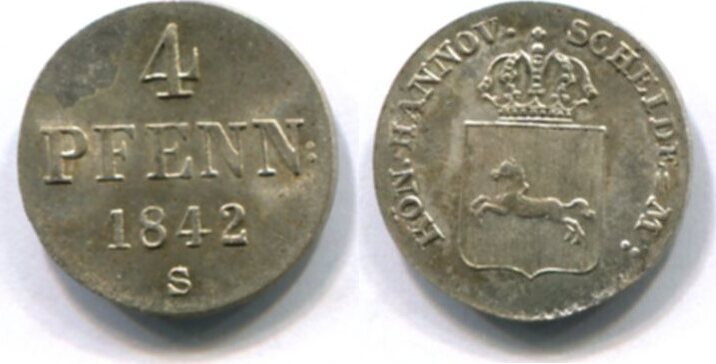 Hannover, 4 Pfennig 1842s Ernst August 1837-1851, AU | MA-Shops