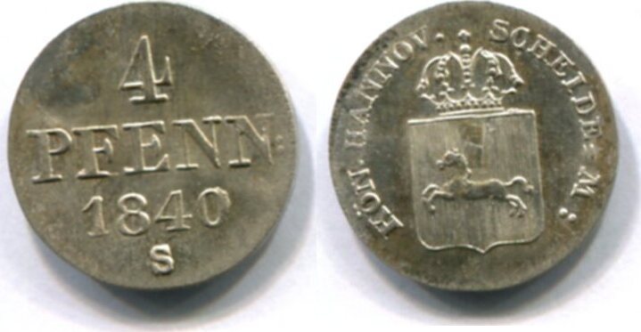 Hannover, 4 Pfennig 1840s Ernst August 1837-1851, AU | MA-Shops
