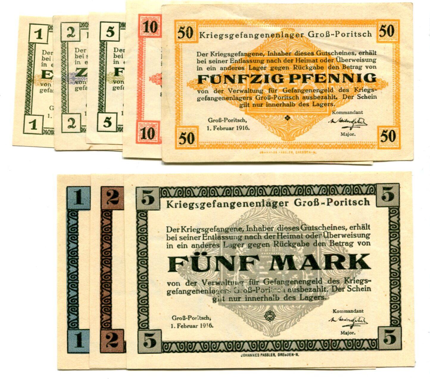 Sachsen 1 2 5 10 50 Pfg 1 2 5 Mk 1 2 1916 Gross Poritsch I AU 55 Sachsen 1 2 5 10 50 Pfg 1 2 5 Mk 1 2 1916 Gross Poritsch I AU 55