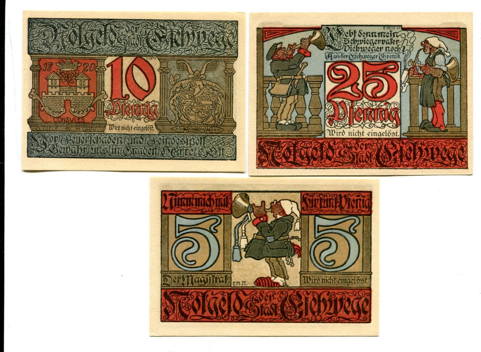 Hessen-Nassau 5 Pfg. 10 Pfg. 25 Pfg. o.D. Eschwege, I / AU-55 | MA-Shops