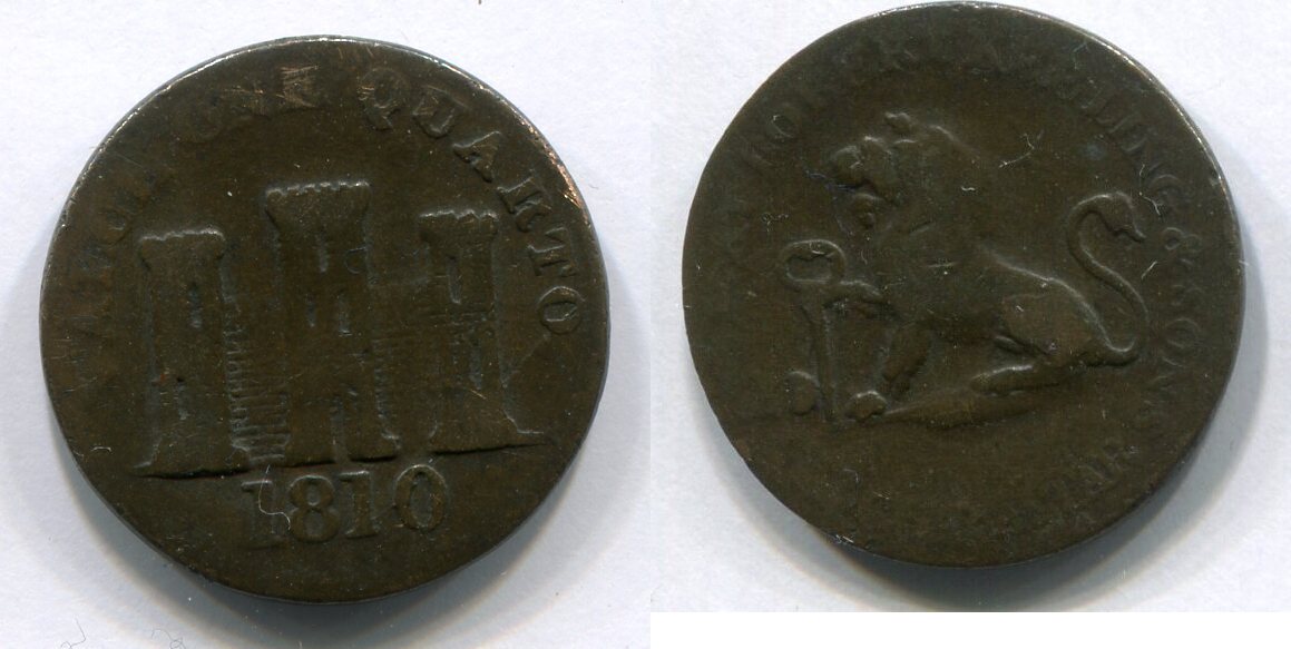 Gibraltar 1 Quarto 1810 ~ Löwe mit Schlüssel ~ F-VF | MA-Shops