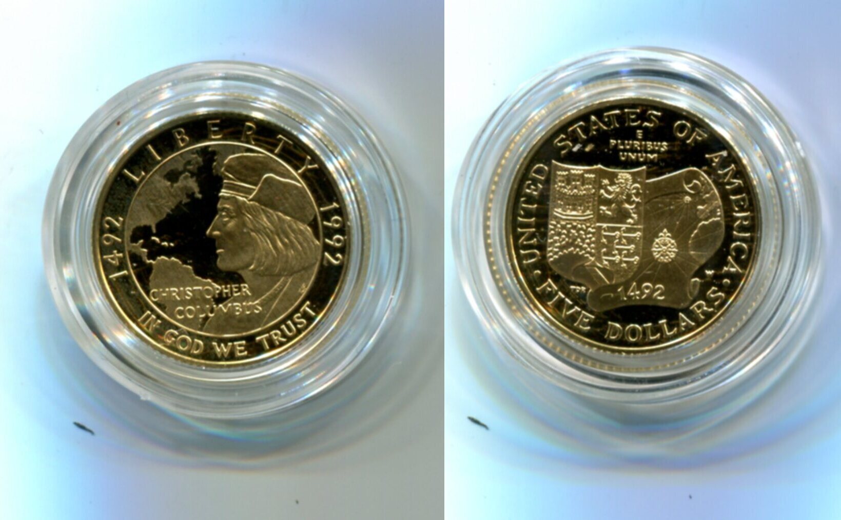 USA, 5 Dollars 1992 Christoph Columbus-500 Jahre Entdeckung Amerikas ...