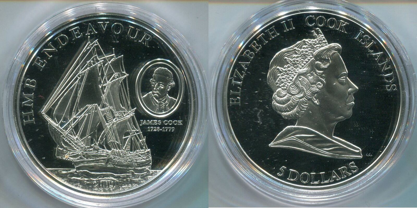 Cook Islands 5 Dollars 2009 ~ Seefahrt / Segelschiff - Endeavour ...