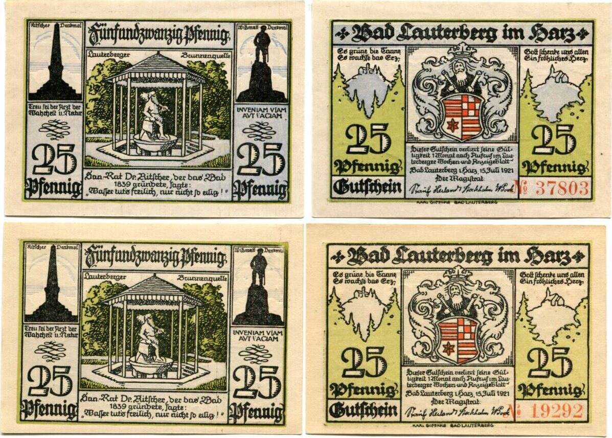Niedersachsen 2x25 Pfg. 15.7.1921 Lauterberg,Bad,i.Haarz, I / AU-55 ...