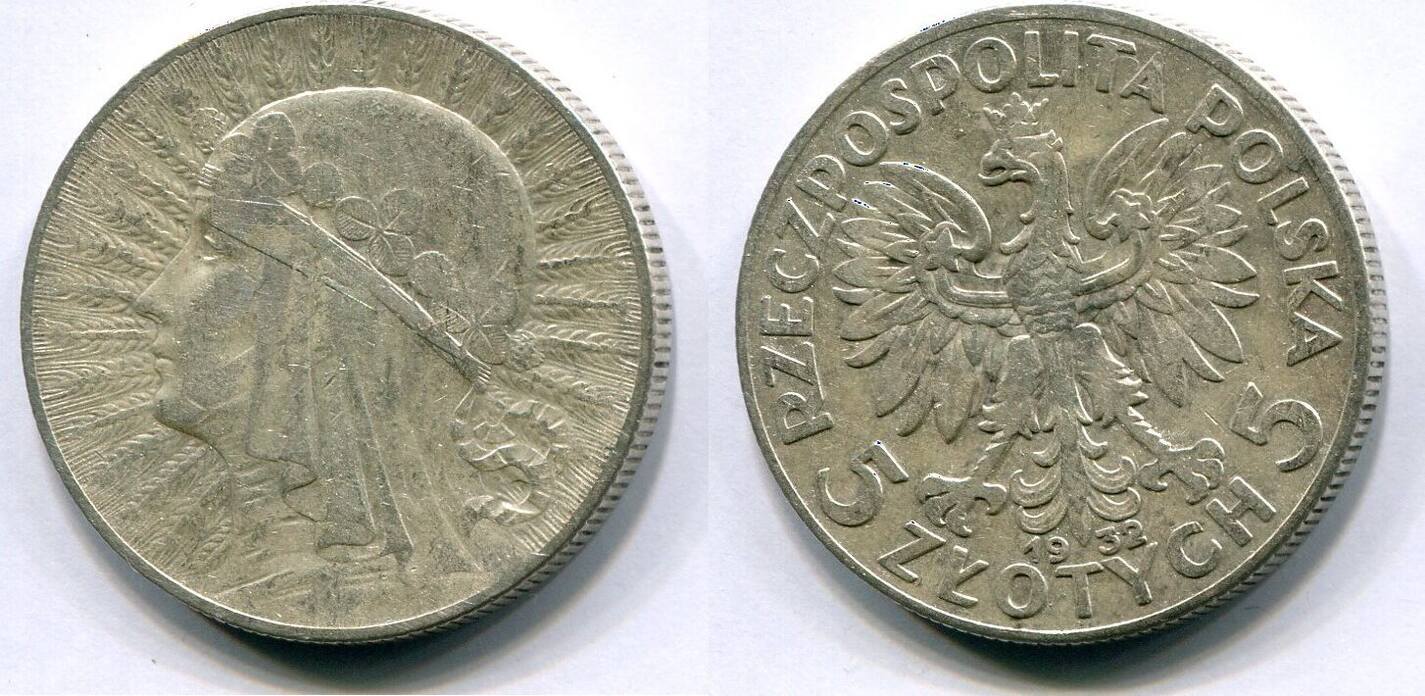 Polen 5 Zloty 1932 ~ Frauenkopf ~ VF | MA-Shops
