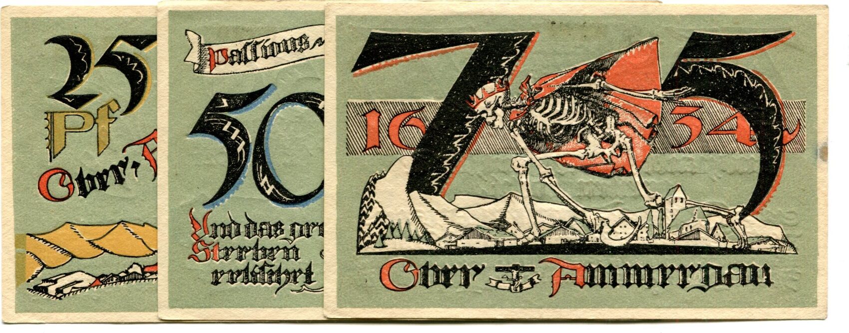 Bayern 25 Pfg. 50 Pfg. 75 Pfg. 1.7.1921 Oberammergau, AU-55 | MA-Shops