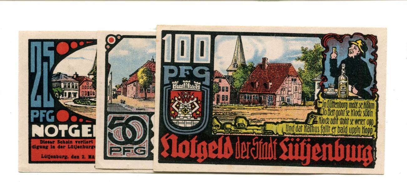 Schleswig-Holstein 25 Pfg. 50 Pfg. 100 Pfg. 2.3.1921 Lütjenburg, I / AU ...