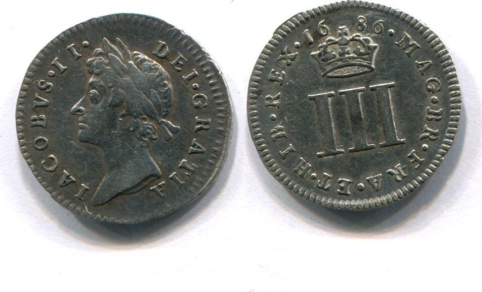 Großbritannien, 3 Pence 1686 Jacob II. 1685-1688, VF / EF | MA-Shops