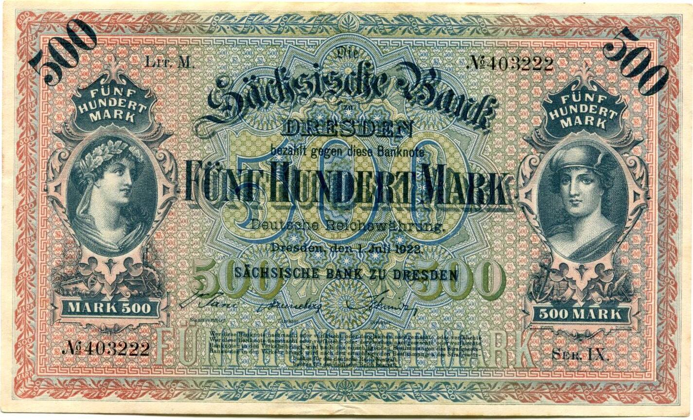 Sachsen 500 Mk. 1.7.1922 Dresden, AU-55 | MA-Shops