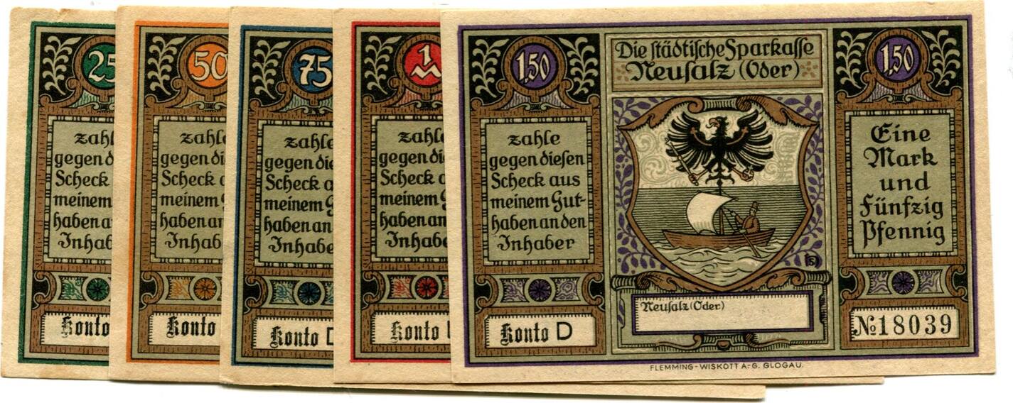 Schlesien 25 Pfg. 50 Pfg. 75 Pfg. 1 Mk. 1.50 Mk. o.D. Neusalz, I / AU ...