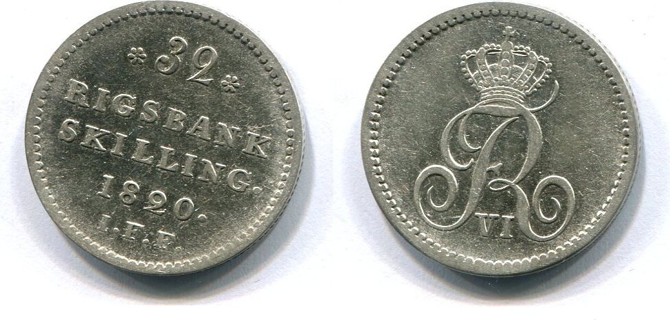 Dänemark, 32 Skilling 1820 Frederik VI. 1808-1839, VF+ | MA-Shops